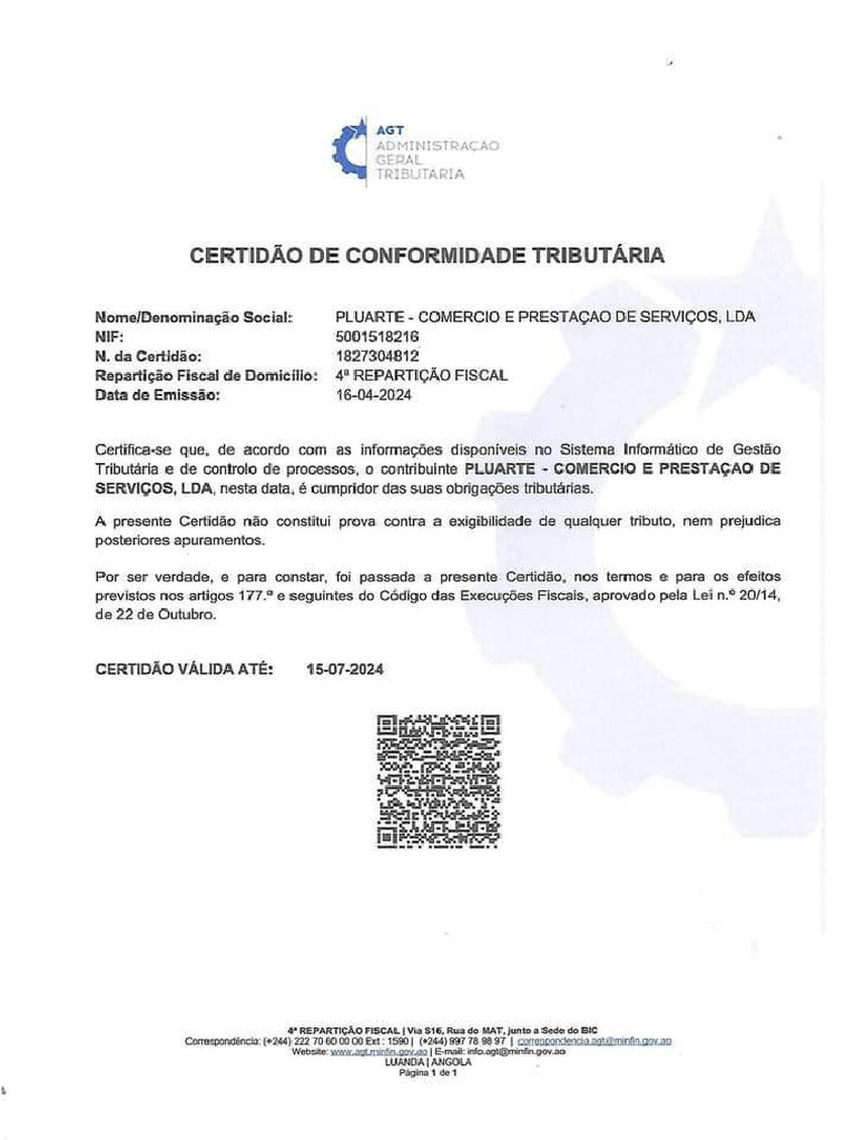 Certidão de Conformidade Tributária | PDF