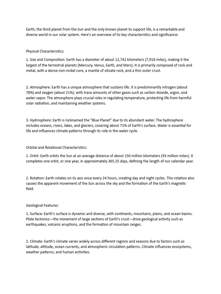 Key Characteristics of Planet Earth | PDF | Earth | Atmosphere