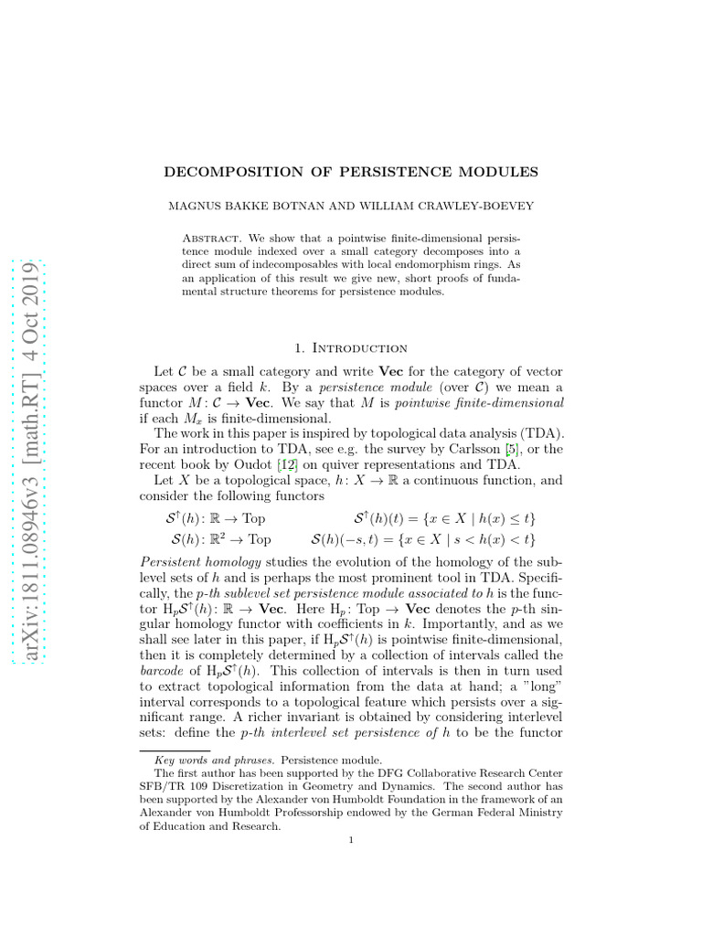 Botnan, Crawley-Boevey - Decomposition of Persistence Modules | PDF ...