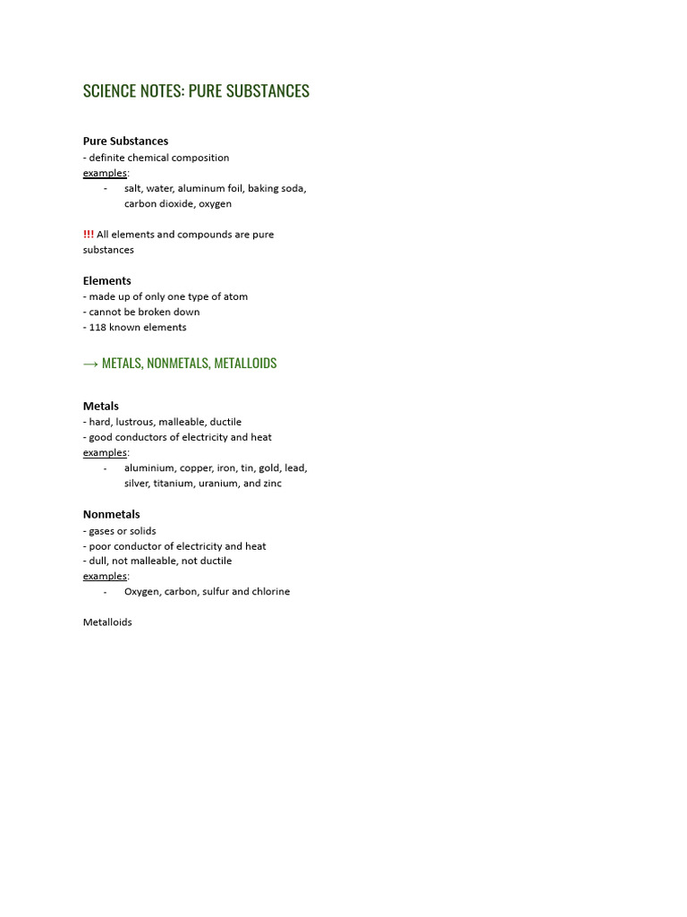 Pure Substances & Elements Guide | PDF