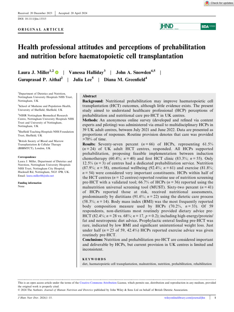J Human Nutrition Diet - 2024 - Miller - Health Professional Attitudes ...