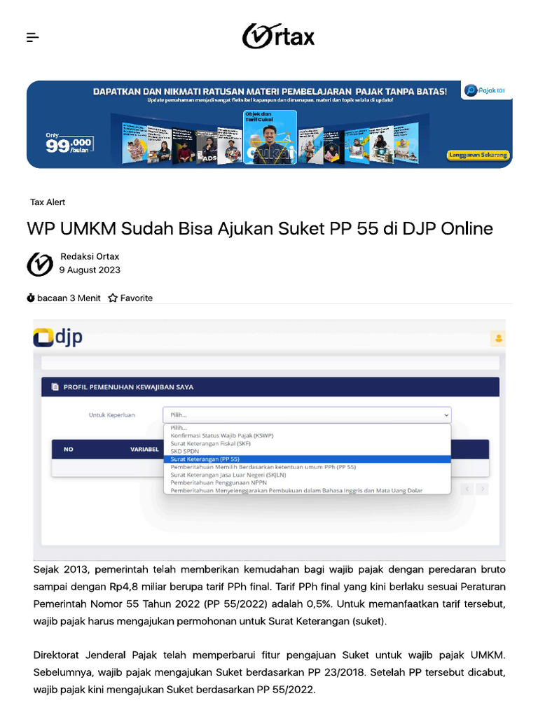 WP UMKM Sudah Bisa Ajukan Suket PP 55 Di DJP Online - Ortax | PDF