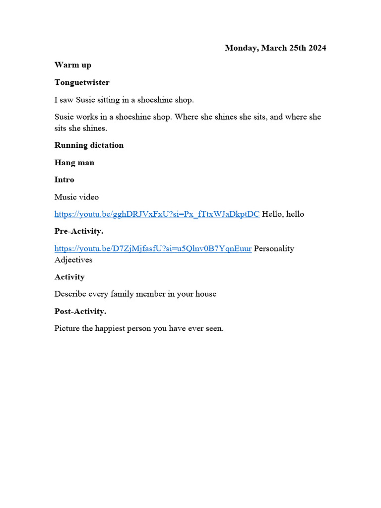 English Class Activities 03/25/24 | PDF | Career & Growth | Art