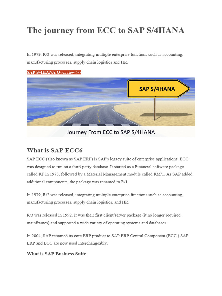 The Journey From ECC To SAP S4 Hana | PDF | Computing | Information ...