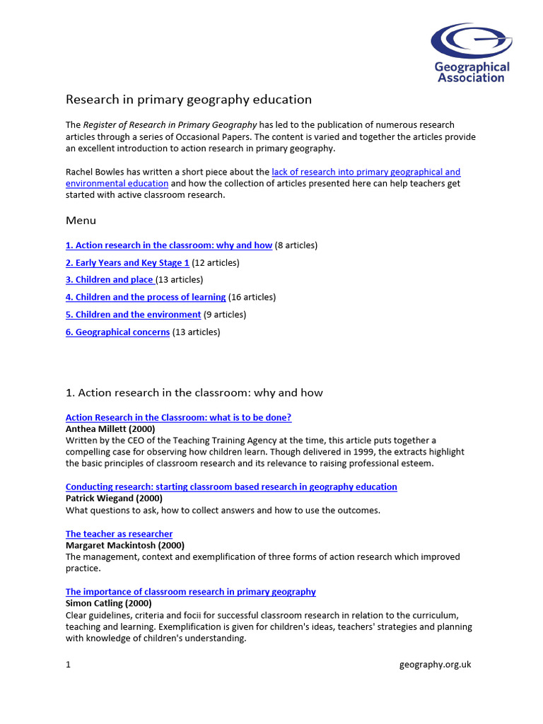 GA Research Research in Primary Geography Education New-1 | PDF ...