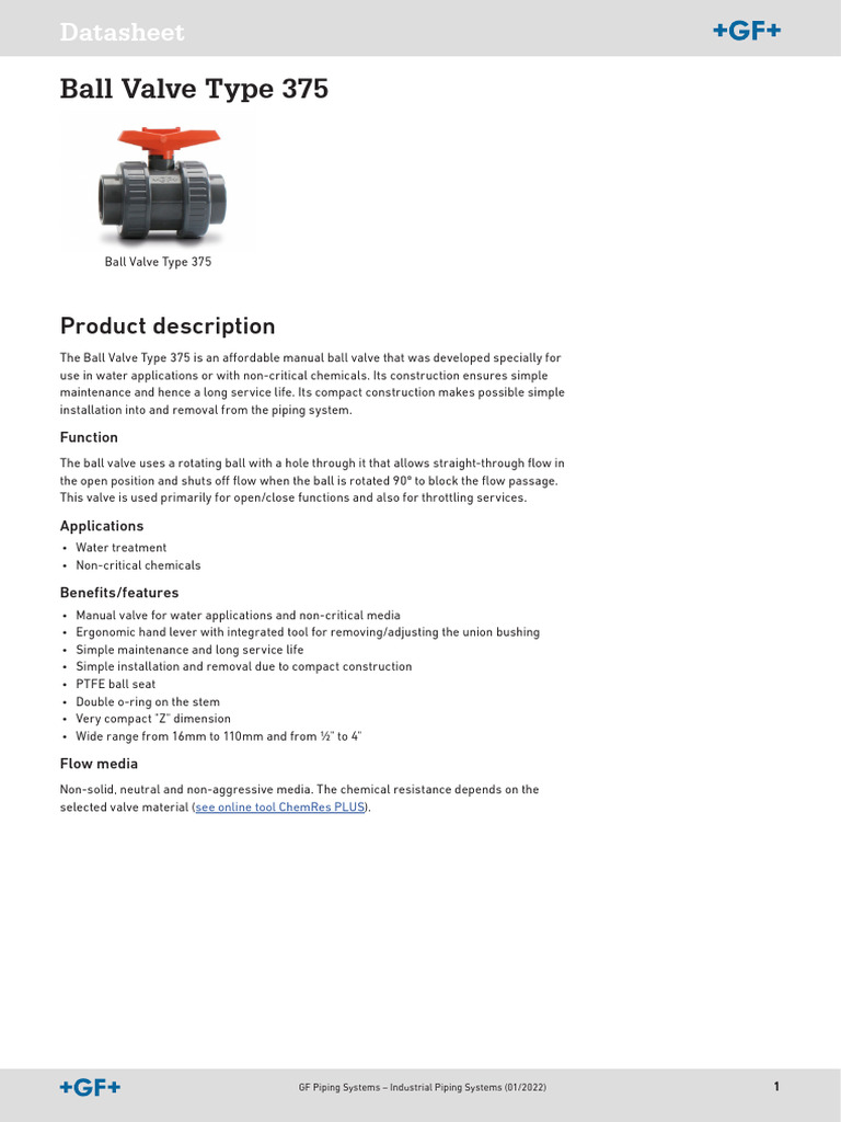 Gfps Datasheet 375 Ball Valve en | PDF | Valve | Mechanical Engineering