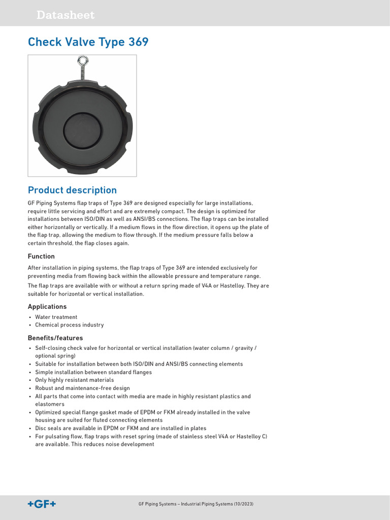 Check Valve Type 369 Datasheet | PDF | Valve | Pipe (Fluid Conveyance)