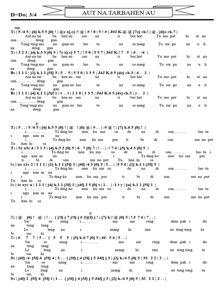 Partitur Koor Ama Aut Na Tarbahen Au | PDF