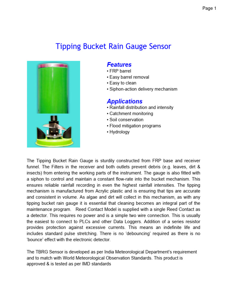 Tipping Bucket Rain Gauges | PDF | Rain | Sensor