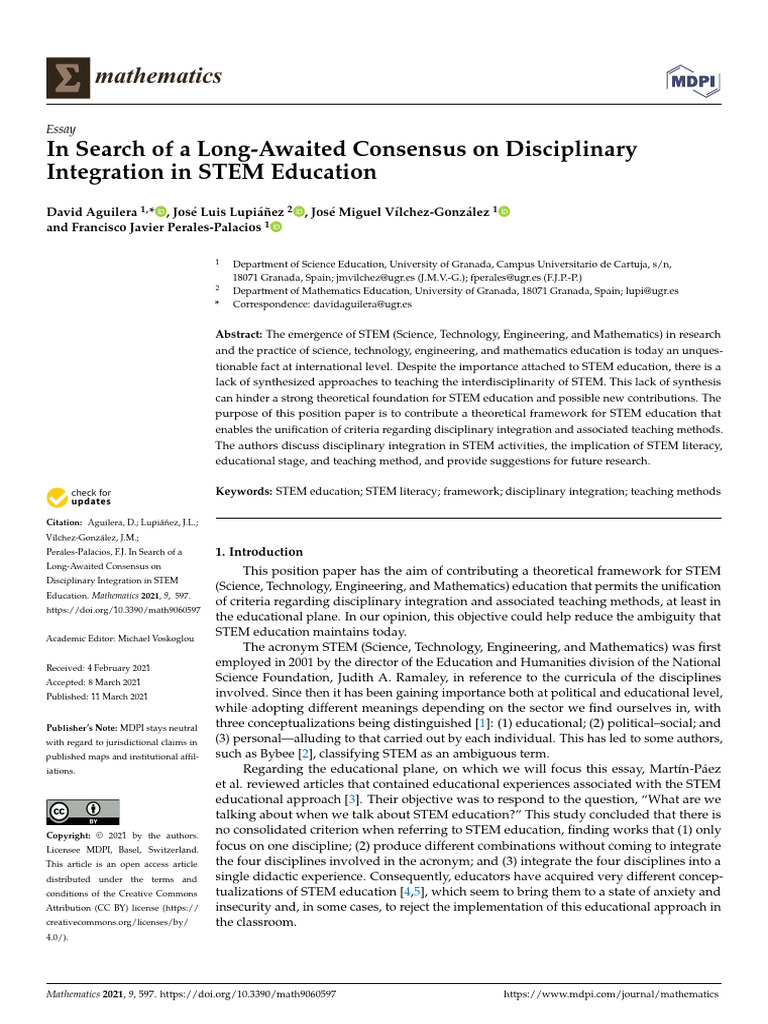 In Search of A Long-Awaited Consensus On Disciplinary Integration in STEM Education | PDF ...