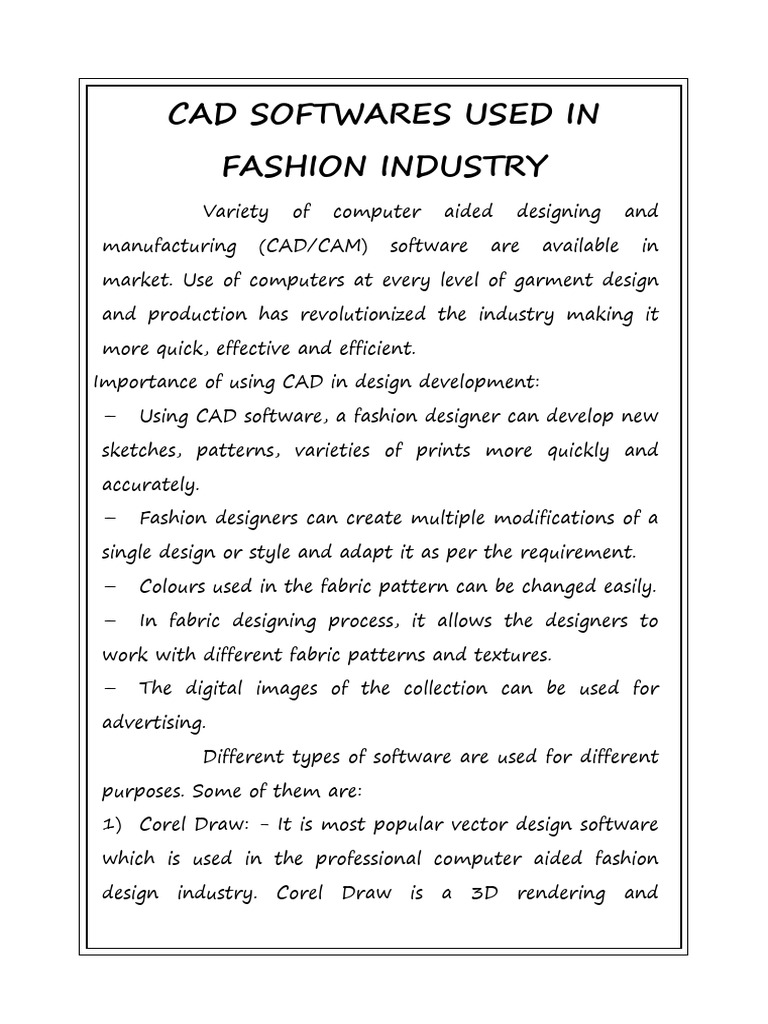 CAD Software for Fashion Design | PDF | 3 D Computer Graphics ...