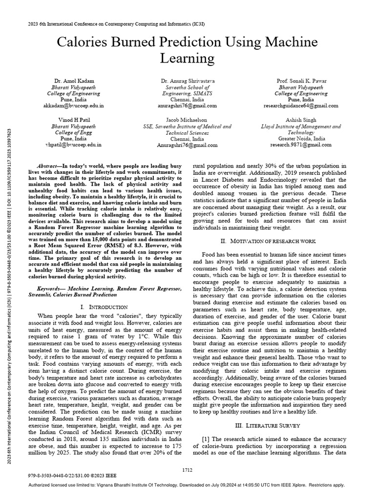Calories Burned Prediction Using Machine Learning | PDF | Machine ...