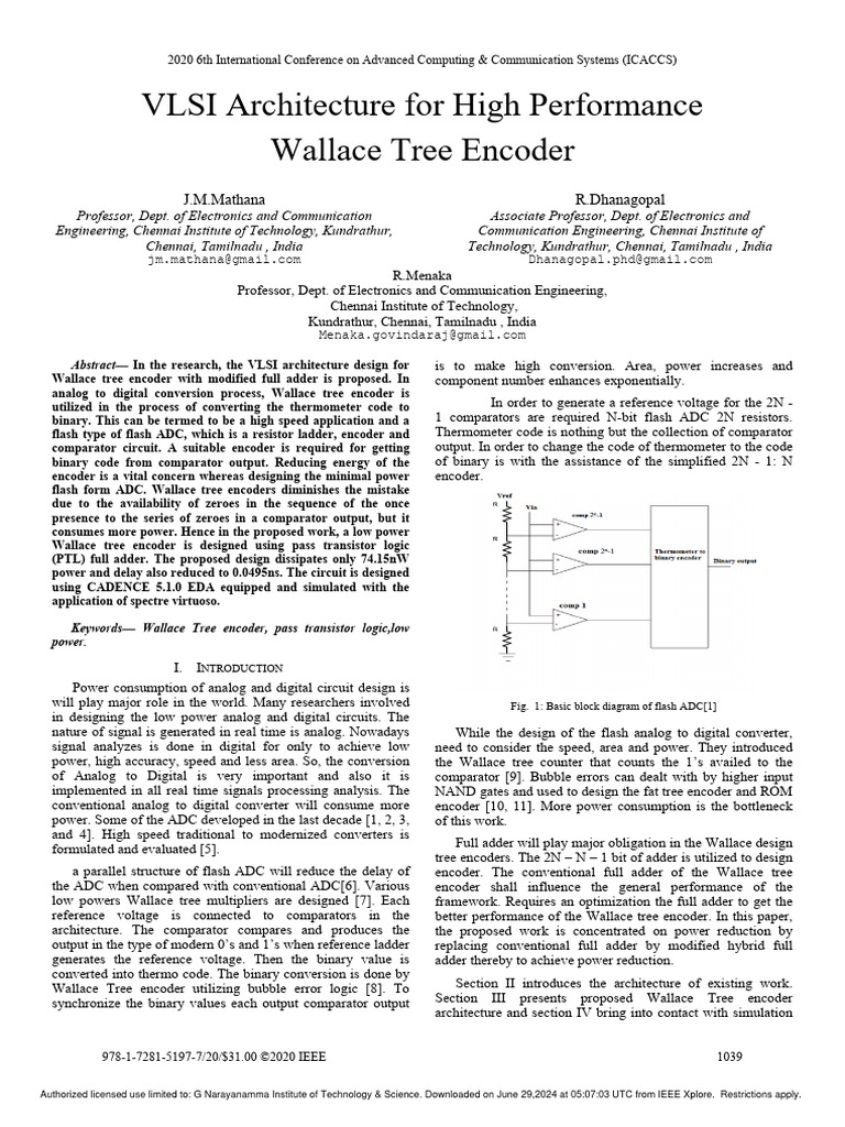 Low Power Wallace Tree Encoder Design | PDF | Analog To Digital ...