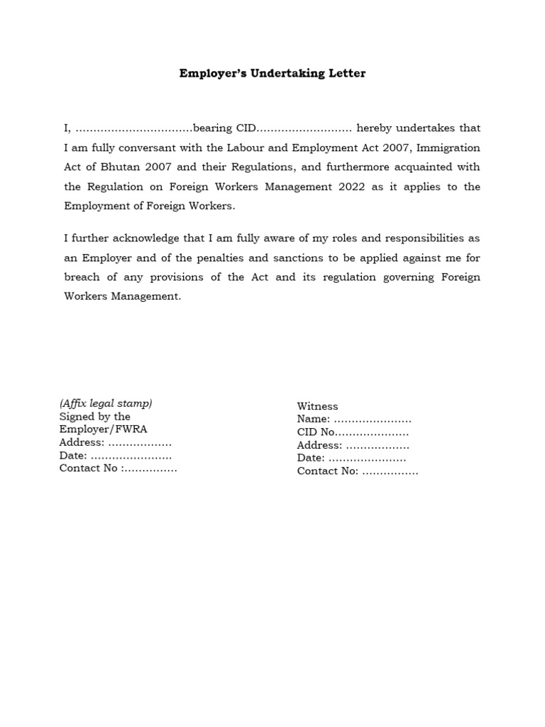 Employers Undertaking Letter | PDF