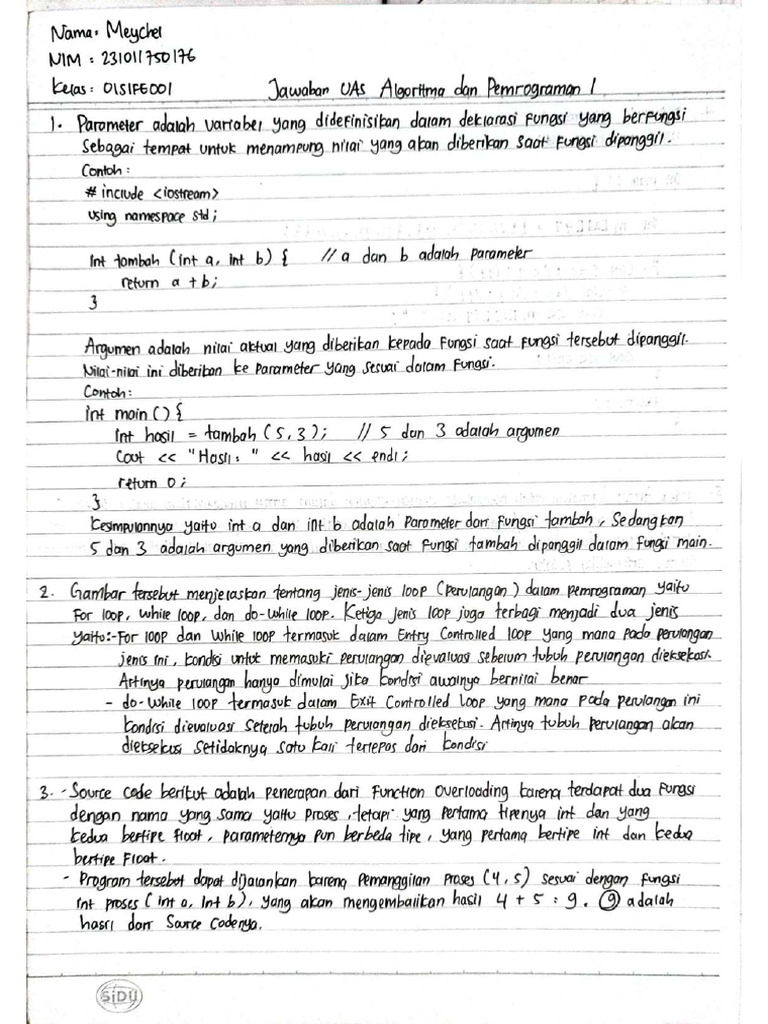 Meychel - 231011750176 - Jawaban UAS Algoritma | PDF