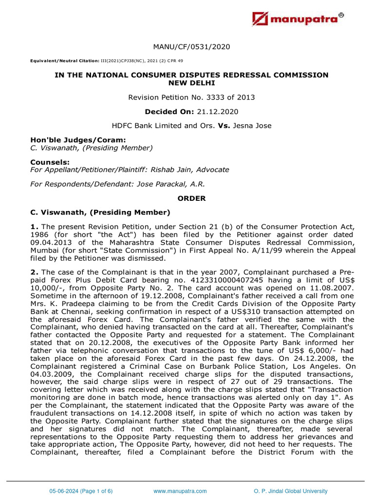 HDFC Bank Limited and Ors Vs Jesna Jose 21122020 ...