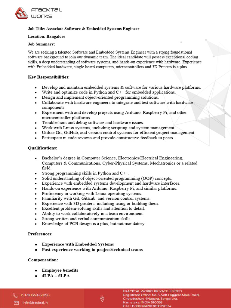 JD Associate Software & Embedded Systems Engineer | PDF | Computers