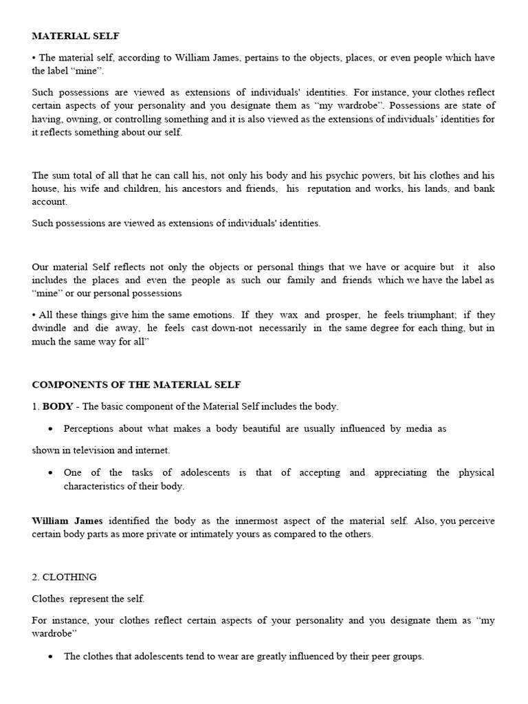 Material Self | PDF | Self Esteem | Identity (Social Science)