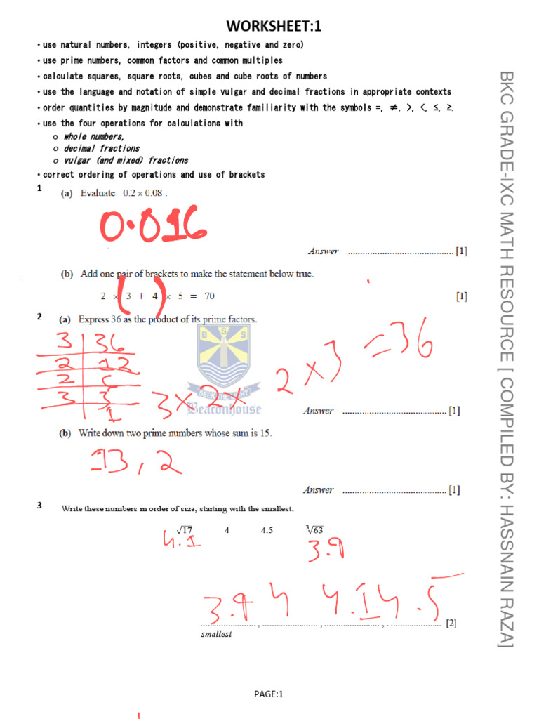 Grade-IXC Mathematics Revision Resource | PDF | Numbers | Mathematical Objects