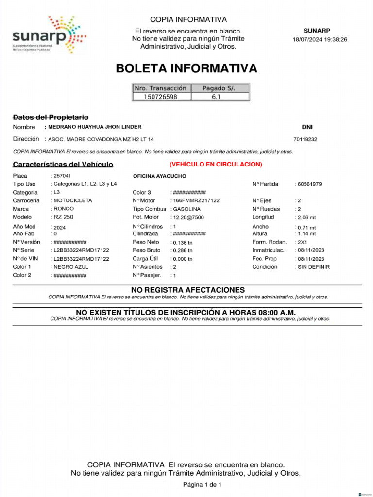BOLETA INFORMATIVA 25704i | PDF