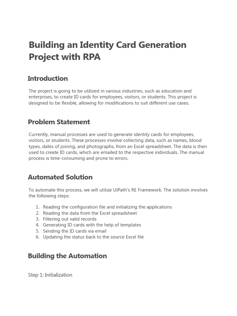 Automated ID Card Generation with RPA | PDF | Microsoft Excel ...