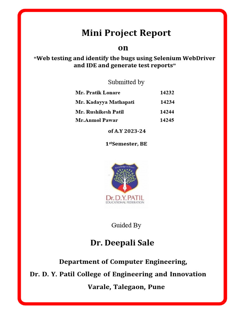 Stqa Miniproject Group Pdf Selenium Software Software