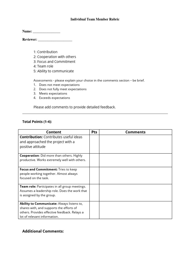 Team Member Rubric | PDF