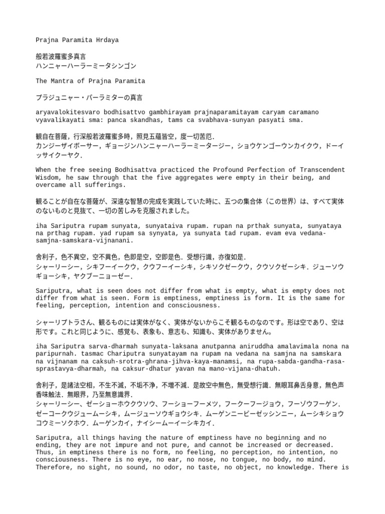 Prajna Paramita Hrdaya Kyoto Su Ac Jp Ro Sa Zh En Ja Pdf