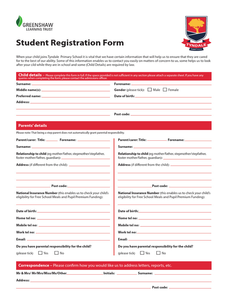 Tyndale Primary School Registration Form | PDF | Internet | Informed ...