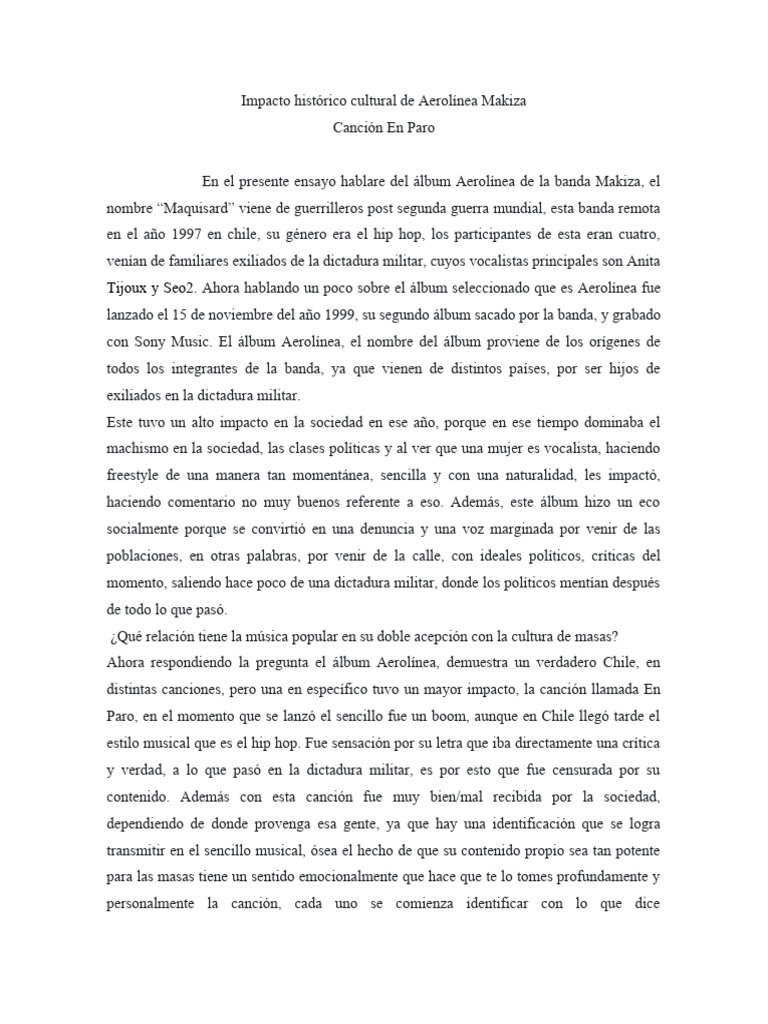 Impacto del álbum Aerolínea de Makiza | PDF | Ciencias sociales