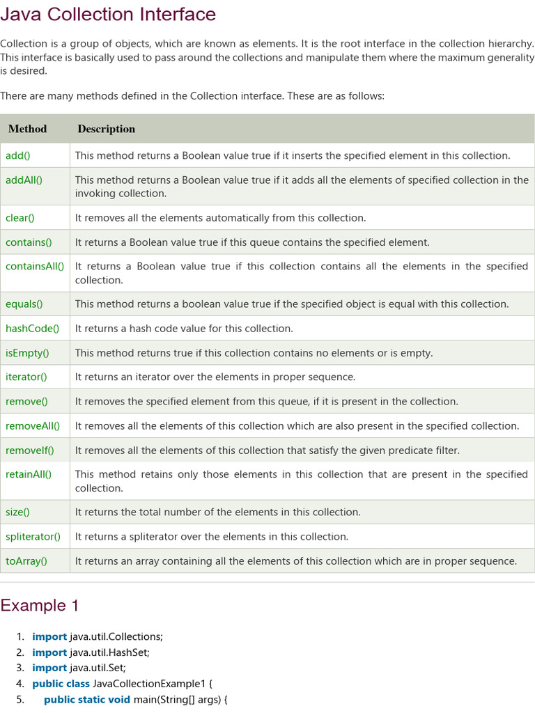 Java Collection Interface | PDF | Method (Computer Programming) | Boolean Data Type