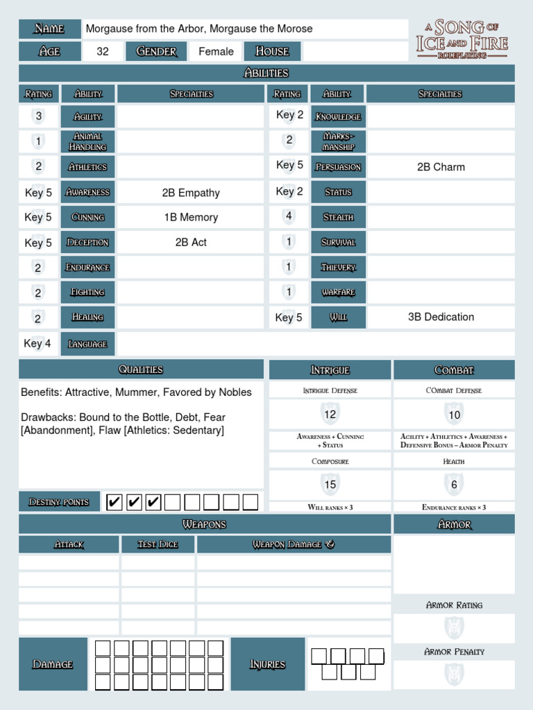 RPG Character Sheet: Morgause | PDF