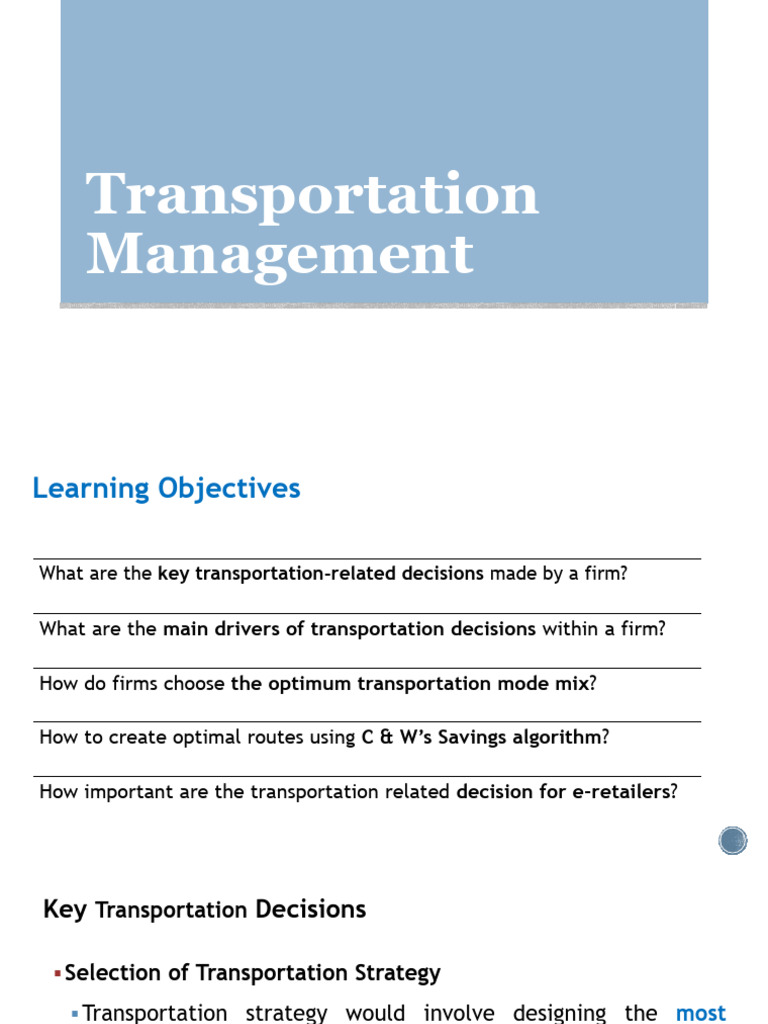 Session 07 Transportation I | PDF | Cargo | Transport