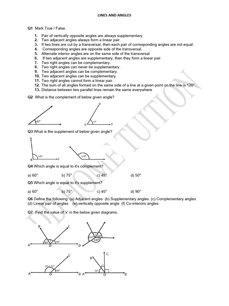 7th Class Math Cbse (Ncert) Chapter Lines and Angle | PDF | Angle ...