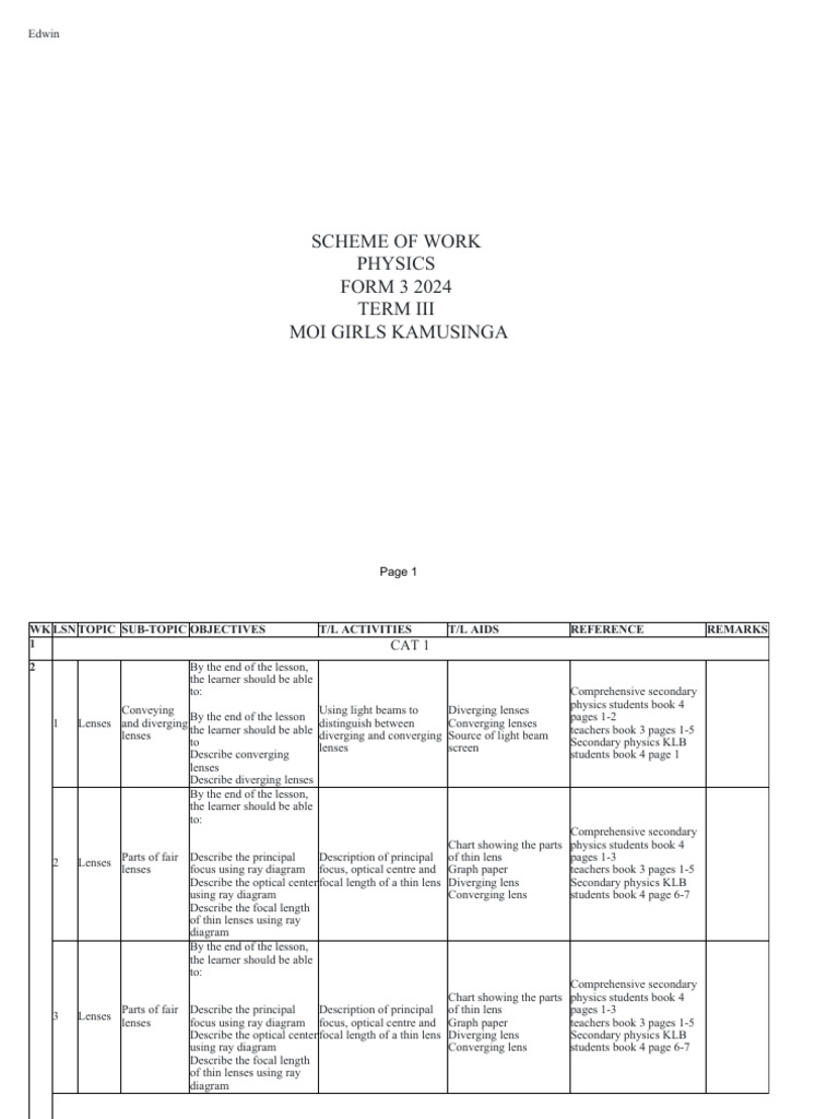 Physics - Form 3 - Term-III | PDF | Force | Optics
