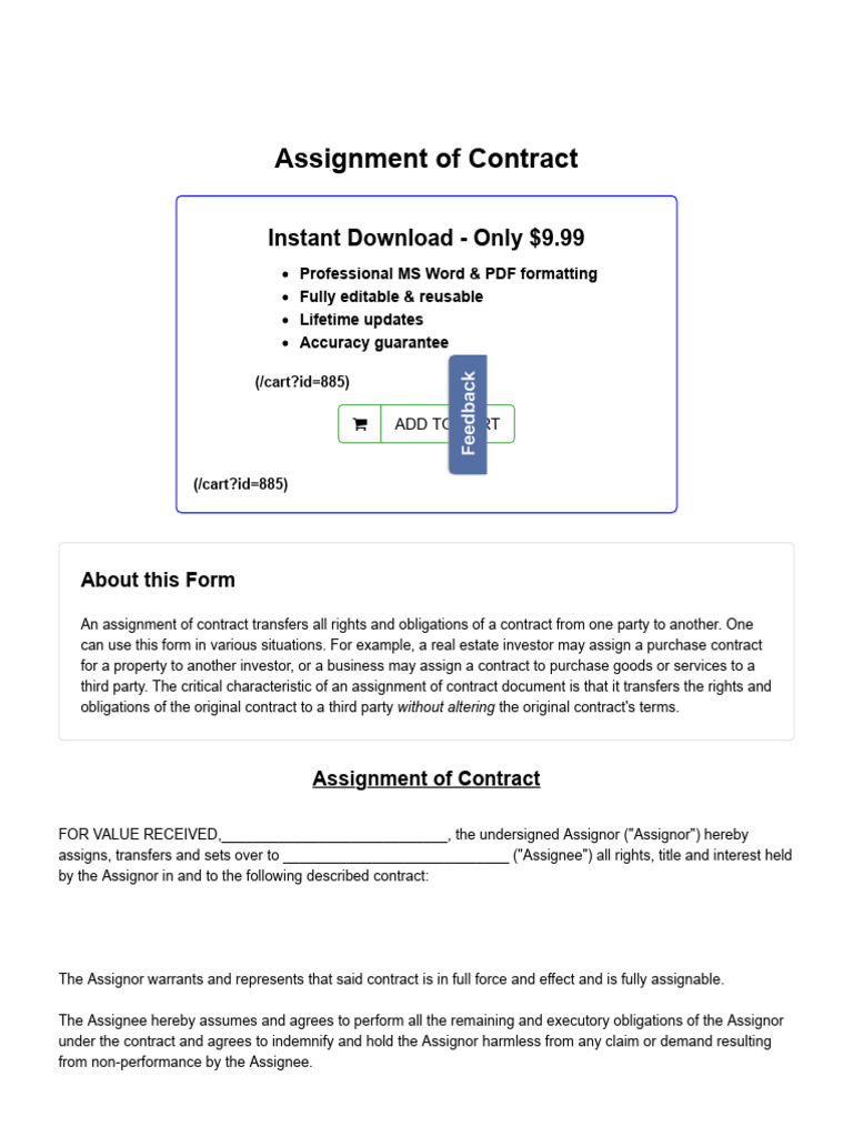 Assignment of Contract Form - Instant Download (W… | Download Free PDF ...