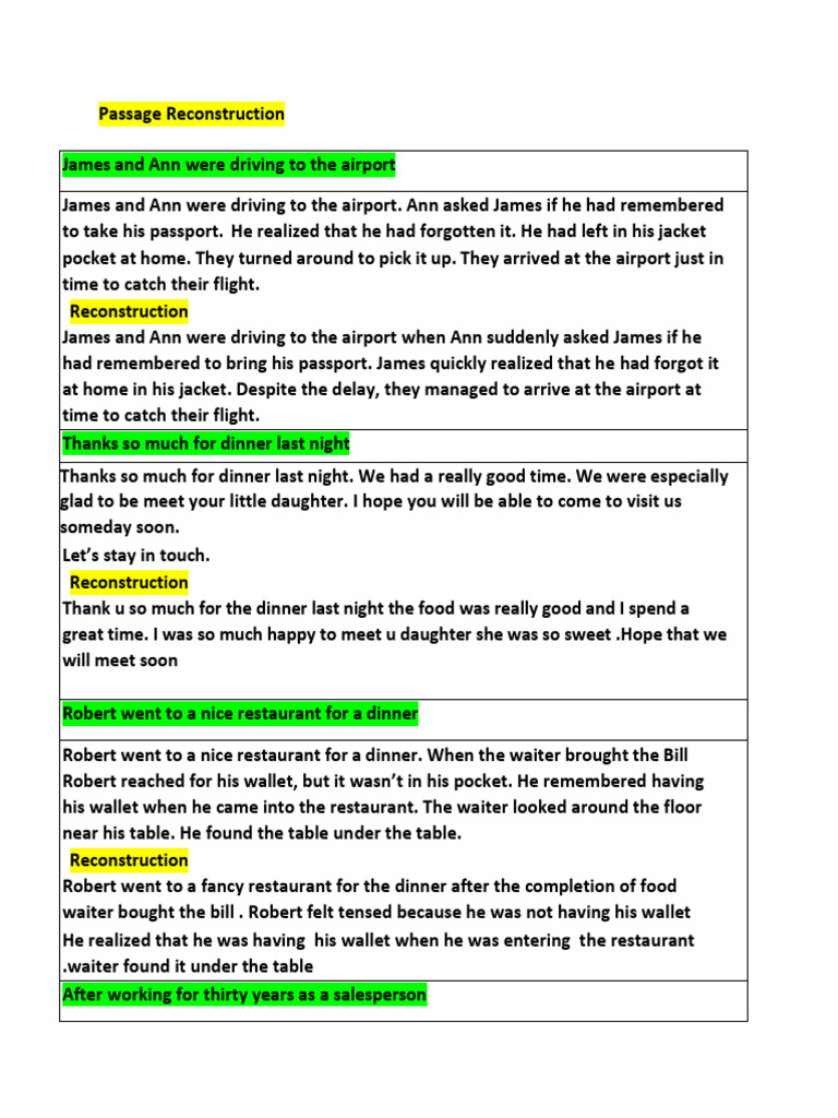 Passage Reconstruction Practice Examples | PDF