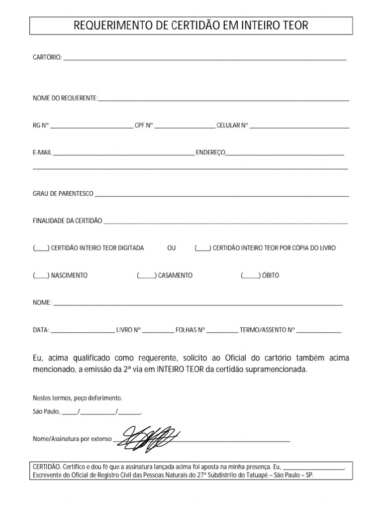 Requerimento de Certidao em Inteiro Teor | PDF