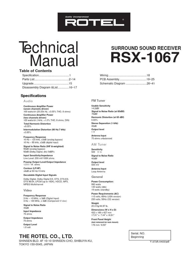 Rotel RSX 1067 | PDF | Electrical Engineering | Telecommunications ...