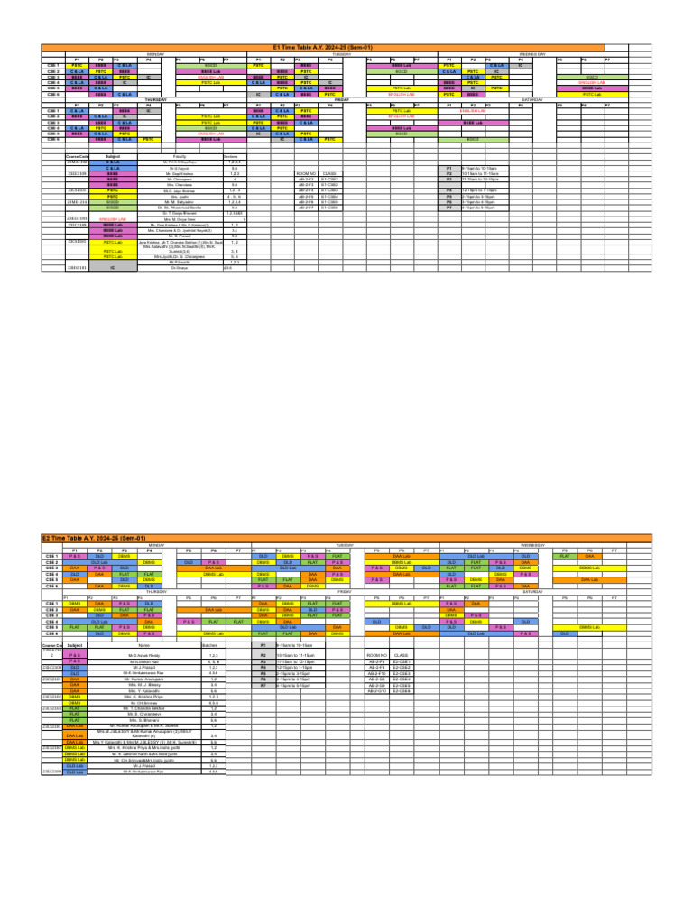 AY 2024-25 SEM-1 CSE Time Table | PDF | Integrated Truss Structure ...