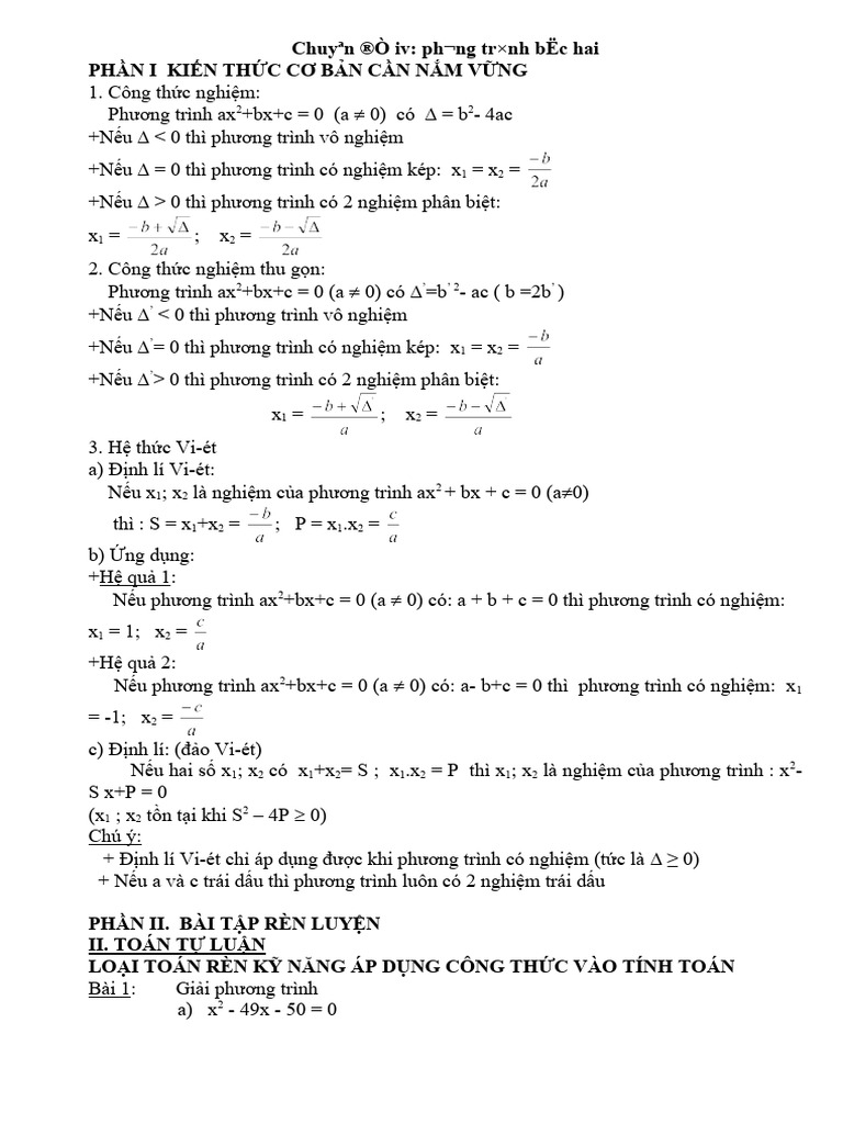 Chuyen de Phuong Trinh Bac Hai | PDF
