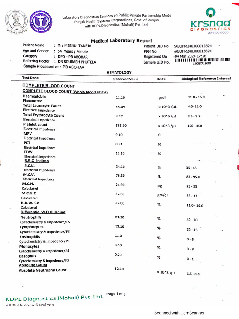 CBC, RFT, Sputum Culture, Lungs X-Ray | PDF