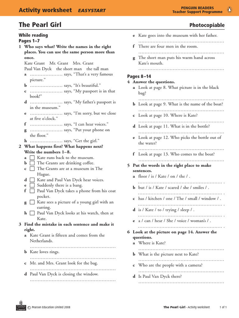 The Pearl Girl- activities | PDF