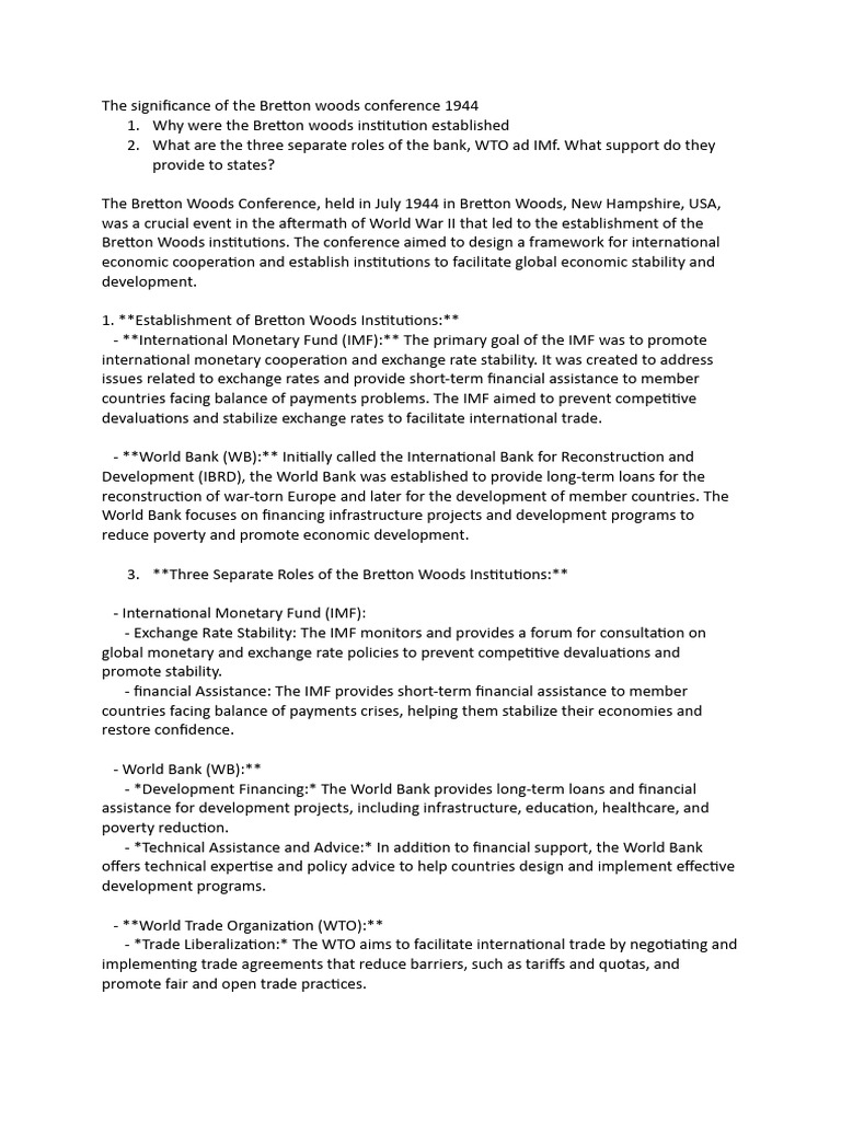 The Significance of The Bretton Woods Conference 1944 | PDF | Bretton ...