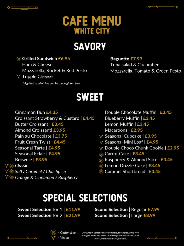 Java Whiskers Meny White City | PDF | Drink | Foods