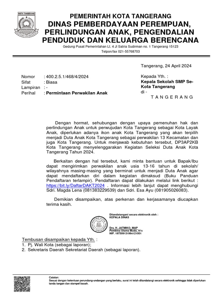 Seleksi Duta Anak Kota Tangerang 2024 | PDF