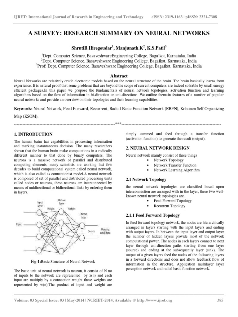 A Survey Research Summary On Neural Netw | PDF | Artificial Neural Network | Machine Learning