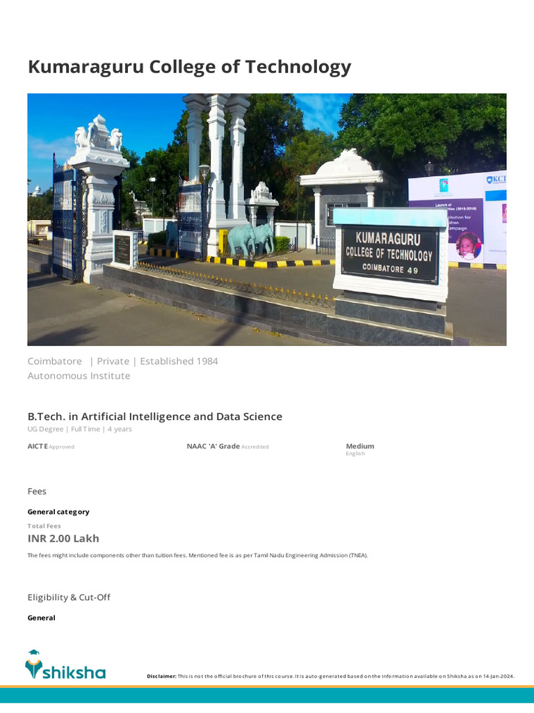 Kumaraguru College Admission Details 2024 | PDF