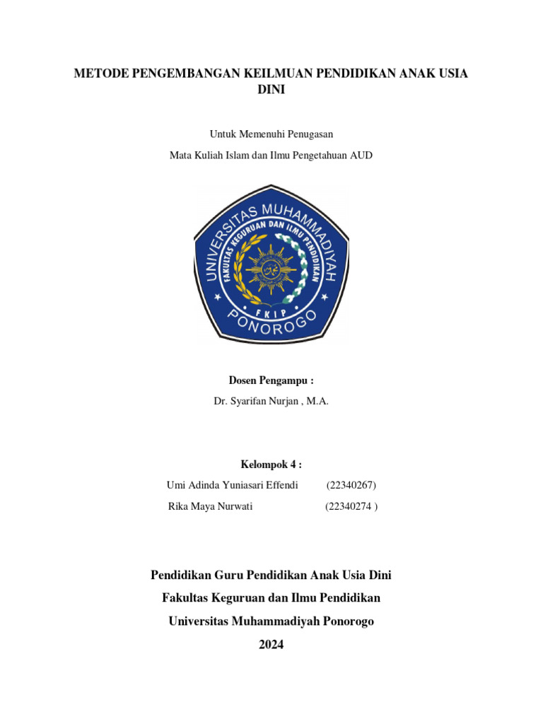 Metode Pengembangan Keilmuan AUD - KEL 2 | PDF