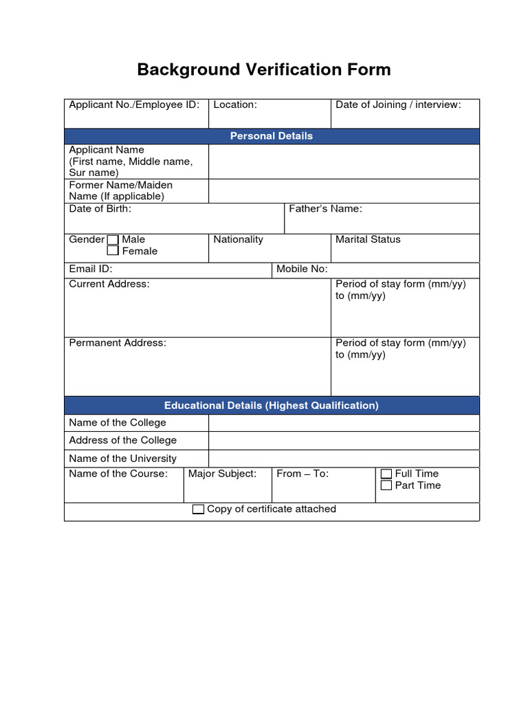 Employee Background Verification Form | PDF | Employment